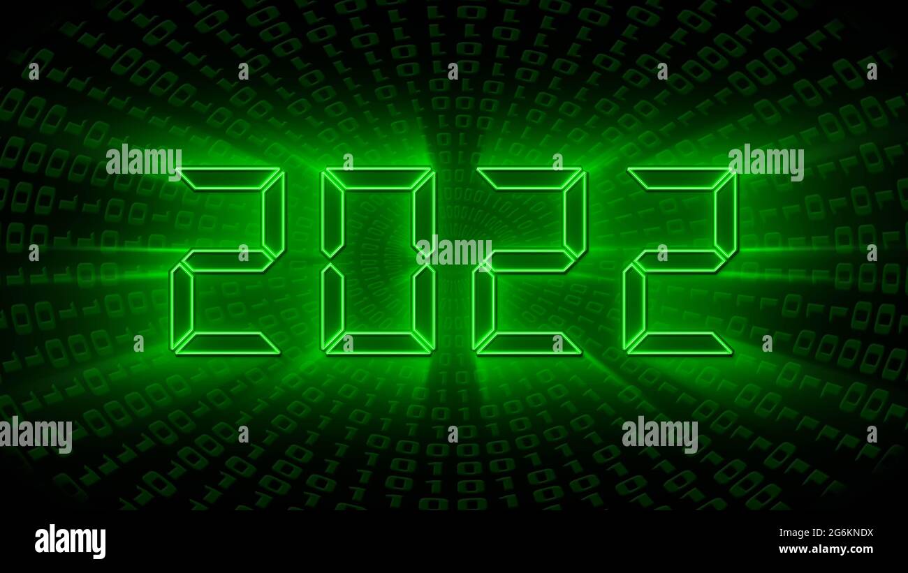 Year change 2022 - glowing green year digits in digital font - abstract ...