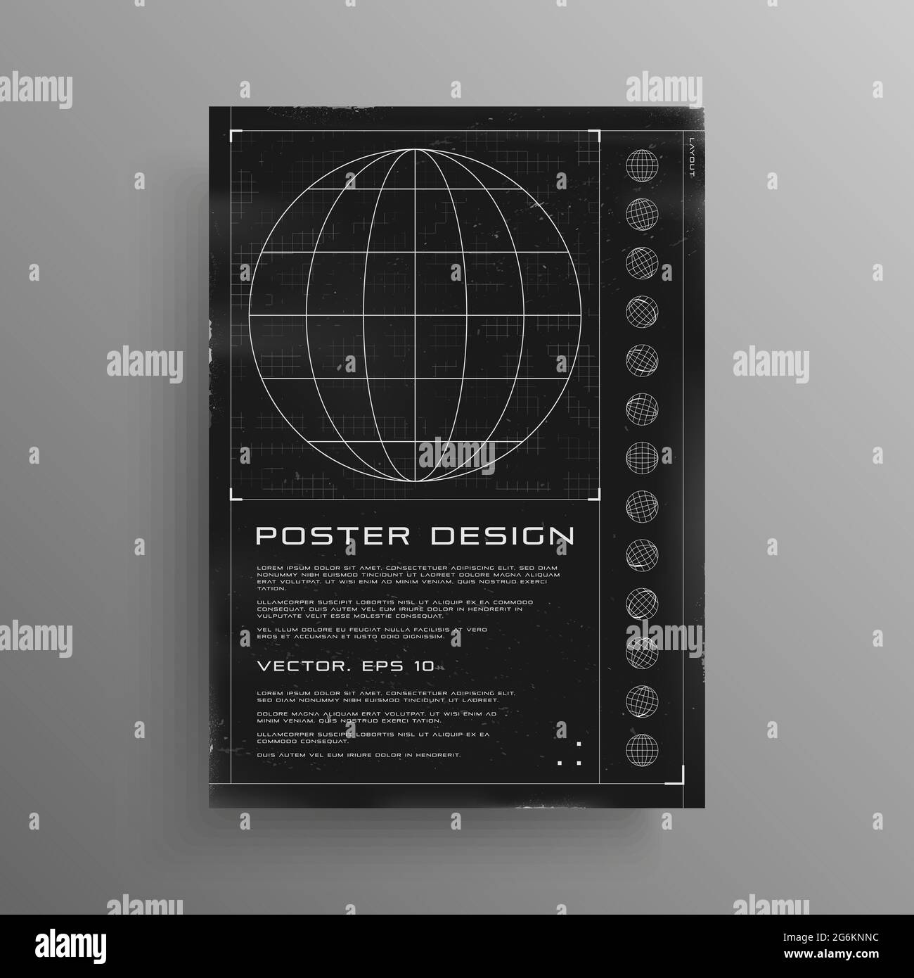 Retrofuturistic poster with HUD elements. Black and white poster design in cyberpunk style with ...