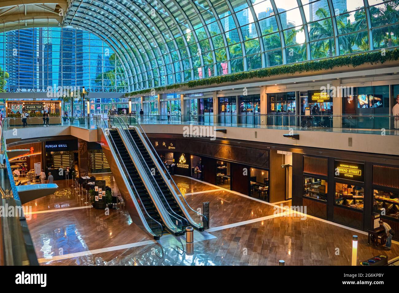 Singapore - Feb 25, 2020. Interior of entrance area in Shoppes mall and ...