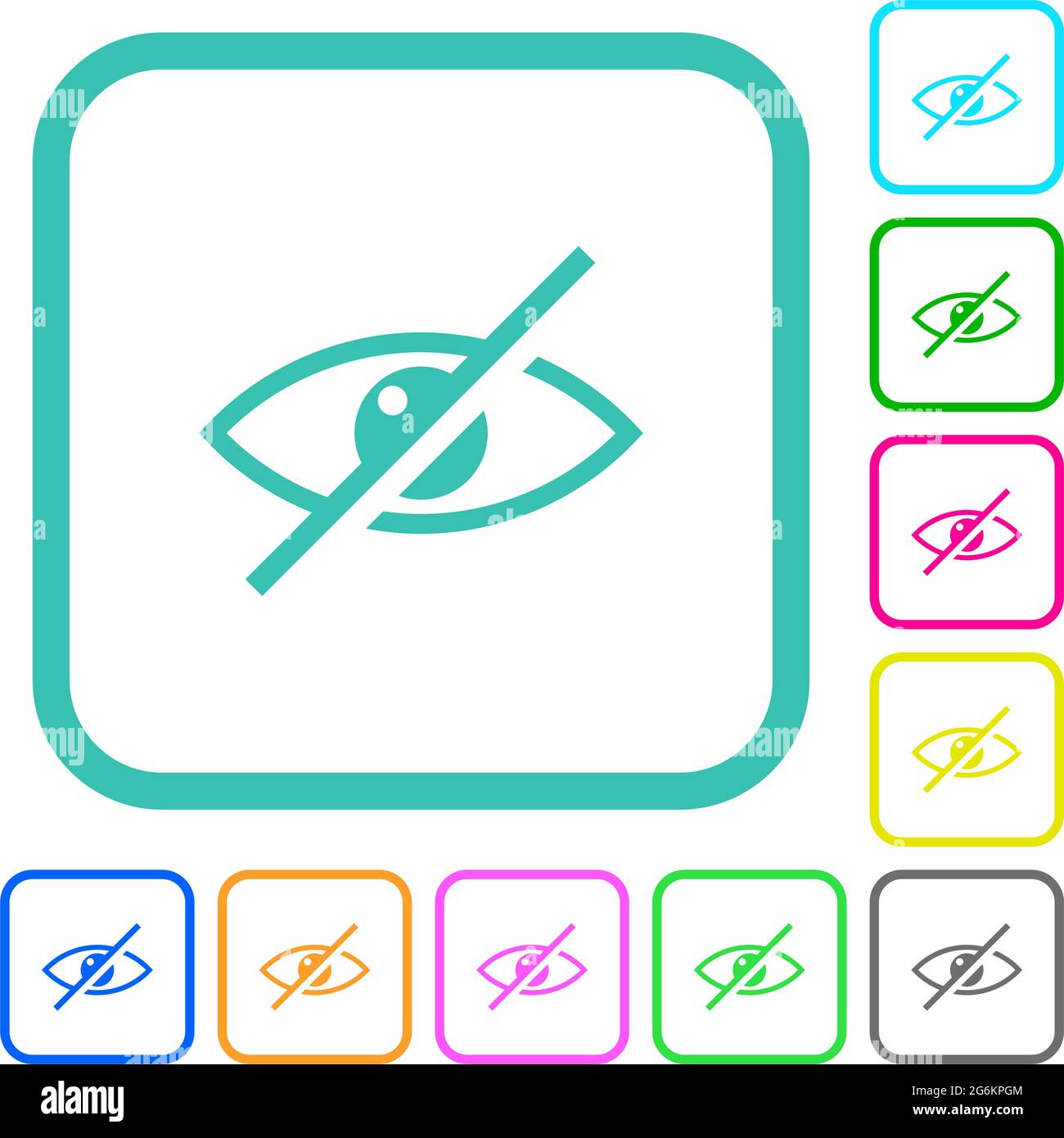 Visually impaired vivid colored flat icons in curved borders on white ...