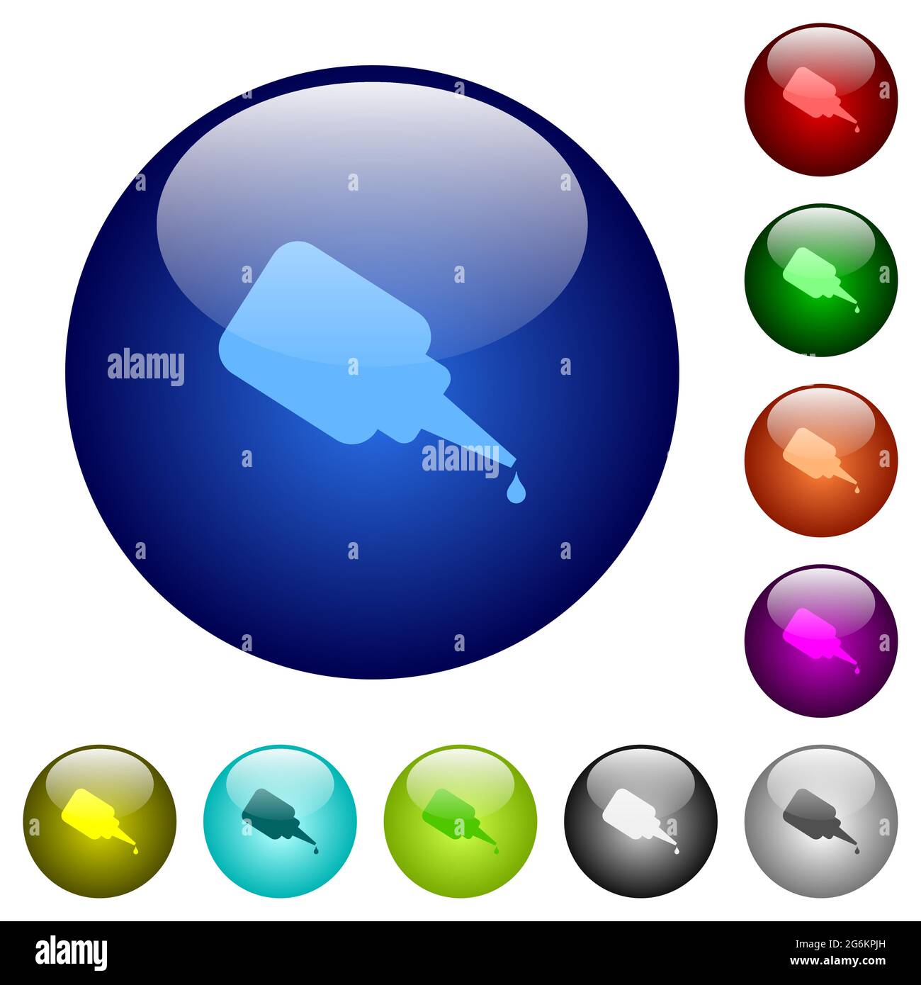 Super glue icons on round glass buttons in multiple colors. Arranged layer structure Stock ...