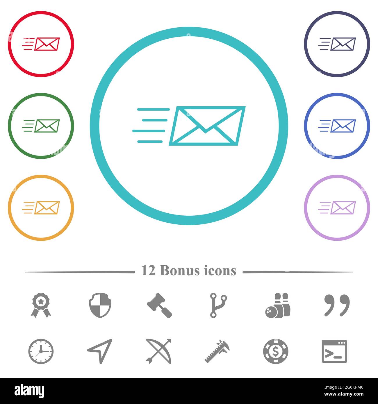 Sending express mail outline flat color icons in circle shape outlines ...