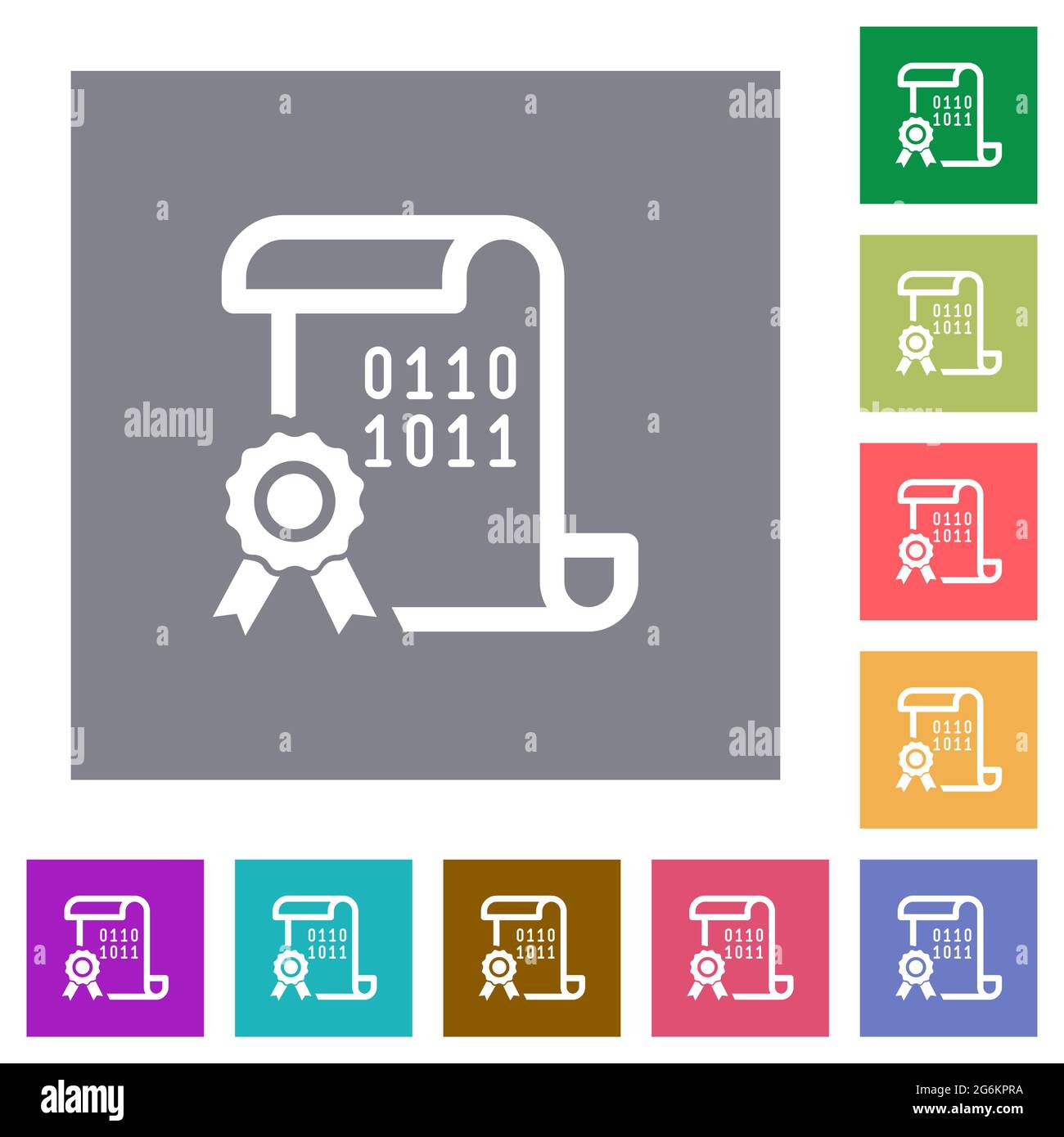 Digital certificate flat icons on simple color square backgrounds Stock ...