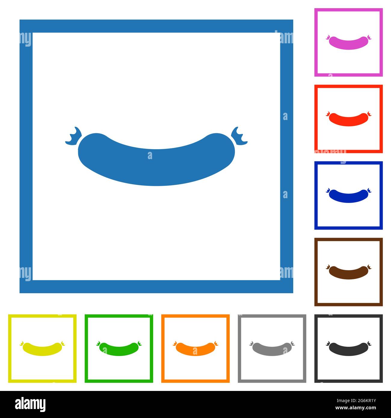 Sausage flat color icons in square frames on white background Stock ...
