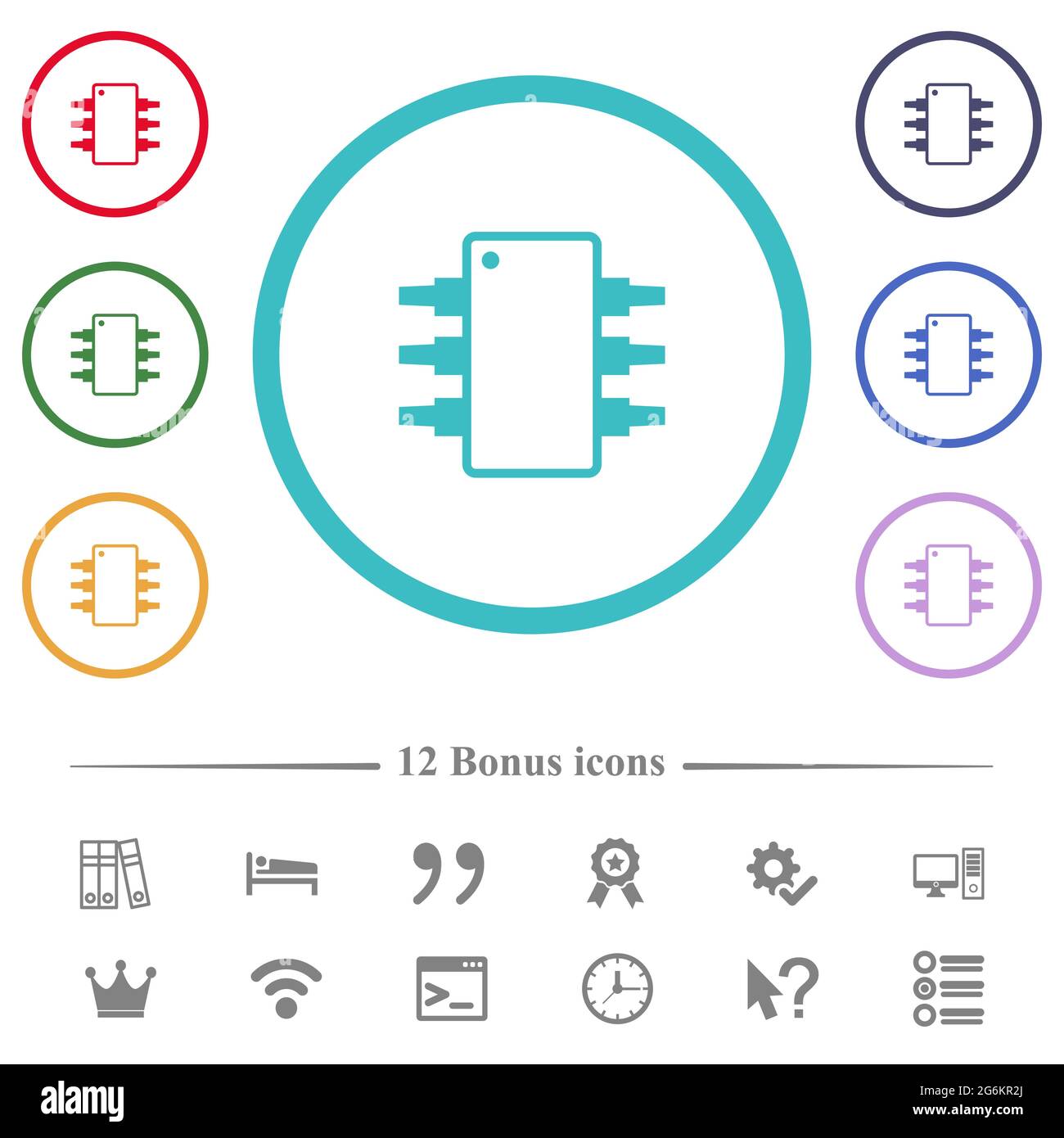 Integrated circuit alternate version flat color icons in circle shape ...