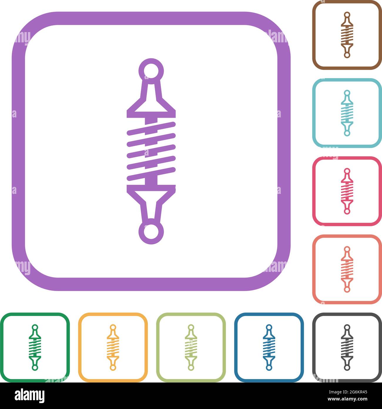 Shock absorber outline simple icons in color rounded square frames on ...