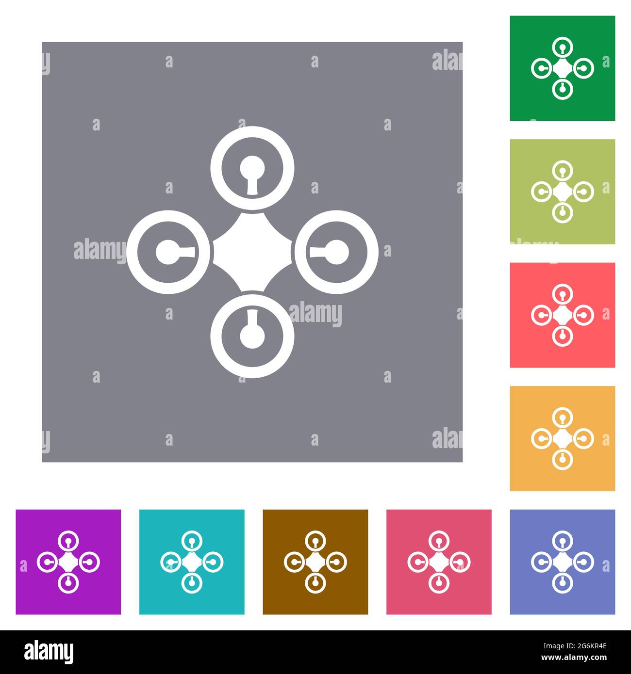 Drone top view solid flat icons on simple color square backgrounds ...