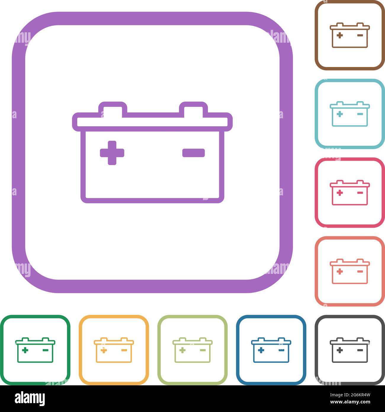 Accumulator outline simple icons in color rounded square frames on white background Stock Vector ...