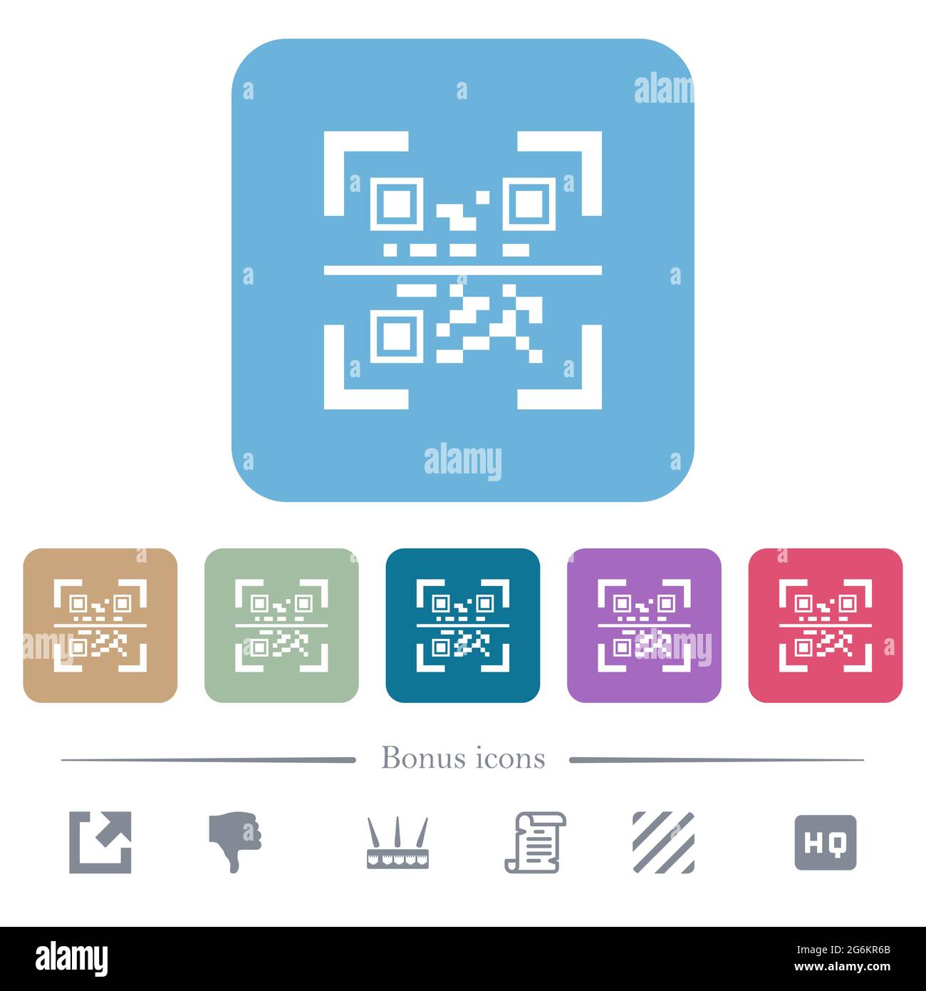 QR code scanning white flat icons on color rounded square backgrounds ...
