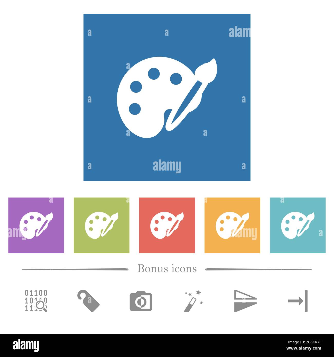 Paint kit flat white icons in square backgrounds. 6 bonus icons ...