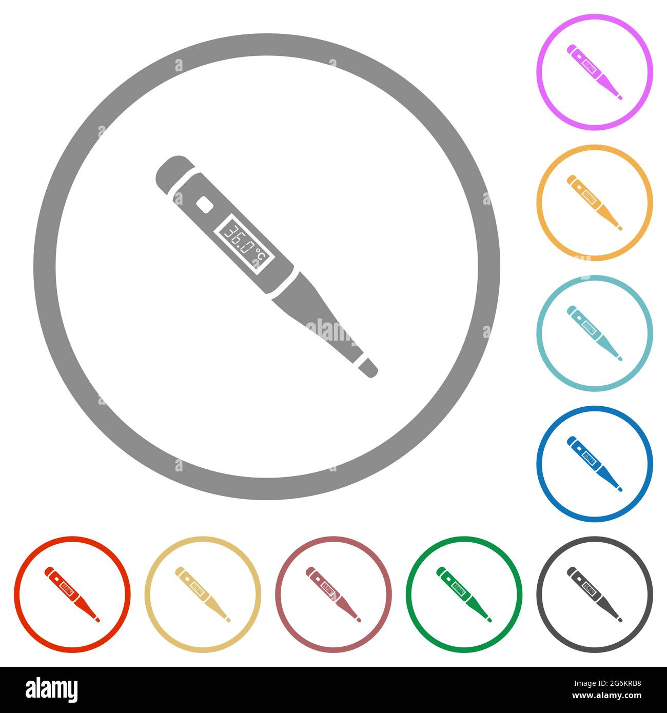 Digital thermometer flat color icons in round outlines on white ...