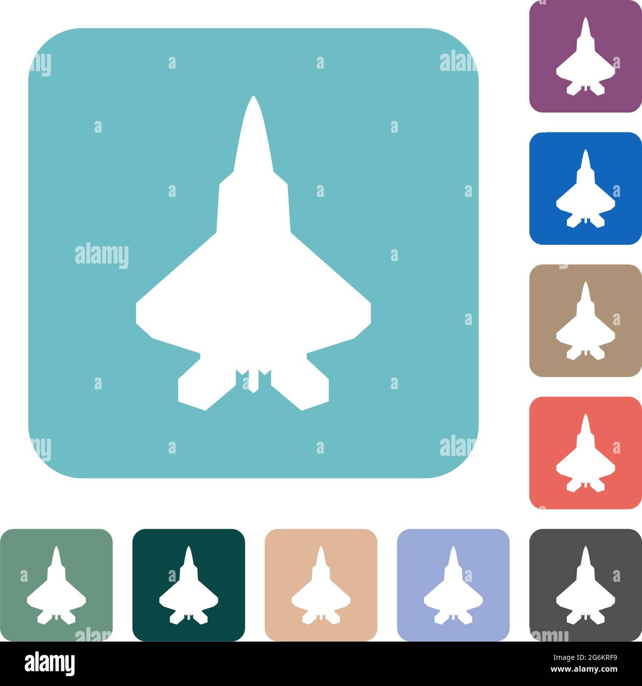 Jet fighter silhouette white flat icons on color rounded square backgrounds Stock Vector Image ...
