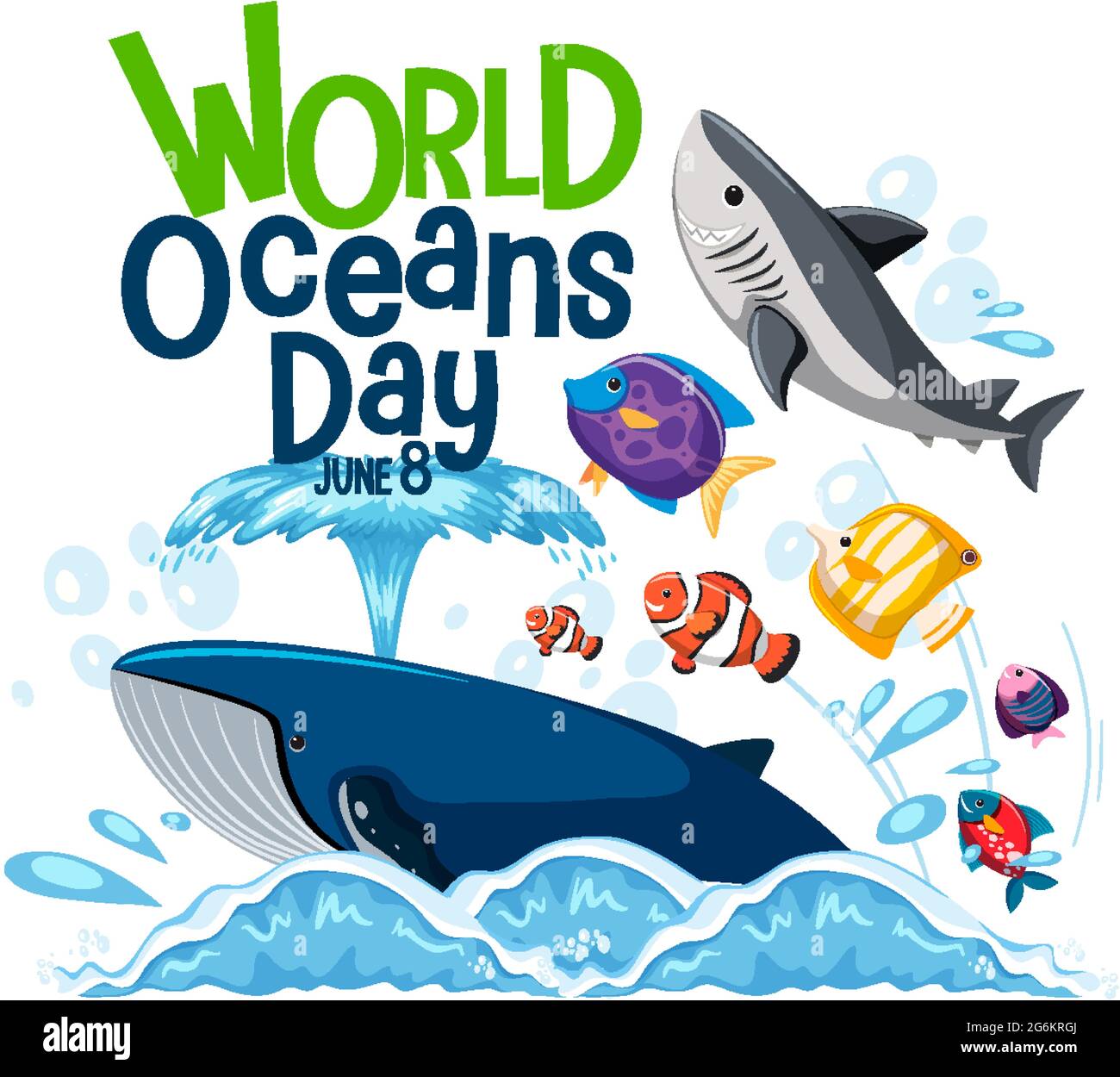 World Ocean Day banner with many different sea animals illustration ...