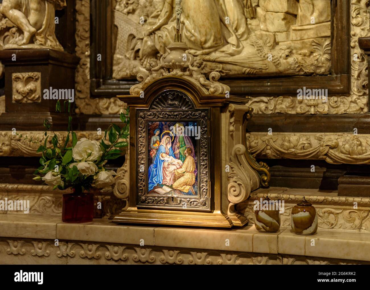 Detail of the 18th century alabaster altarpiece made by Joan Grau in ...