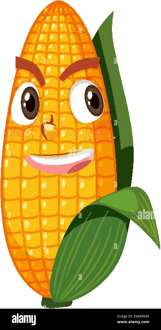 Cute corn cartoon character with face expression on white background ...