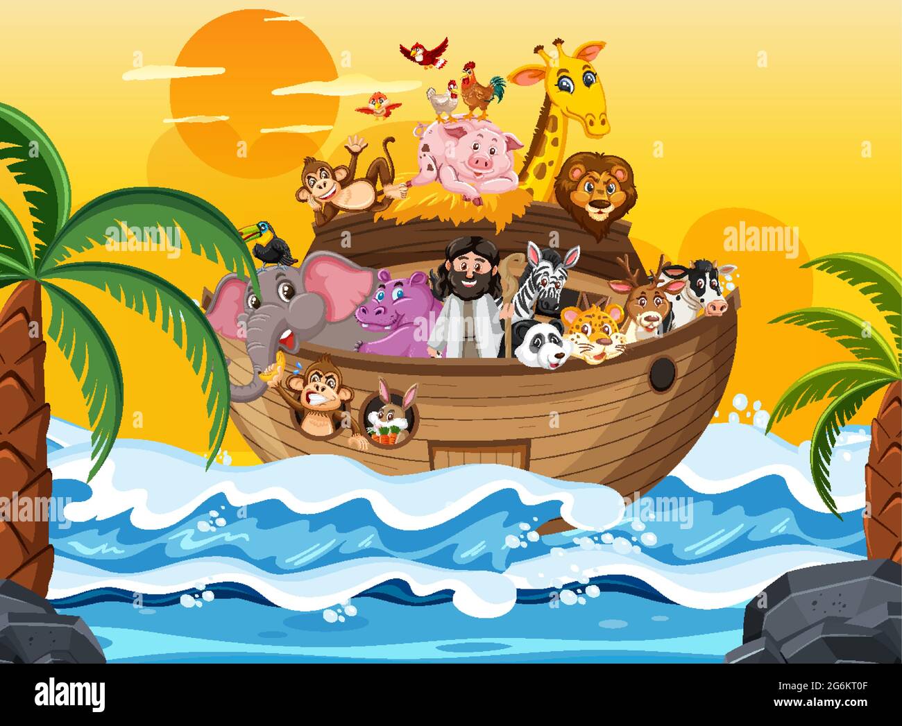 Noah's Ark with animals in the ocean scene illustration Stock Vector Image & Art - Alamy