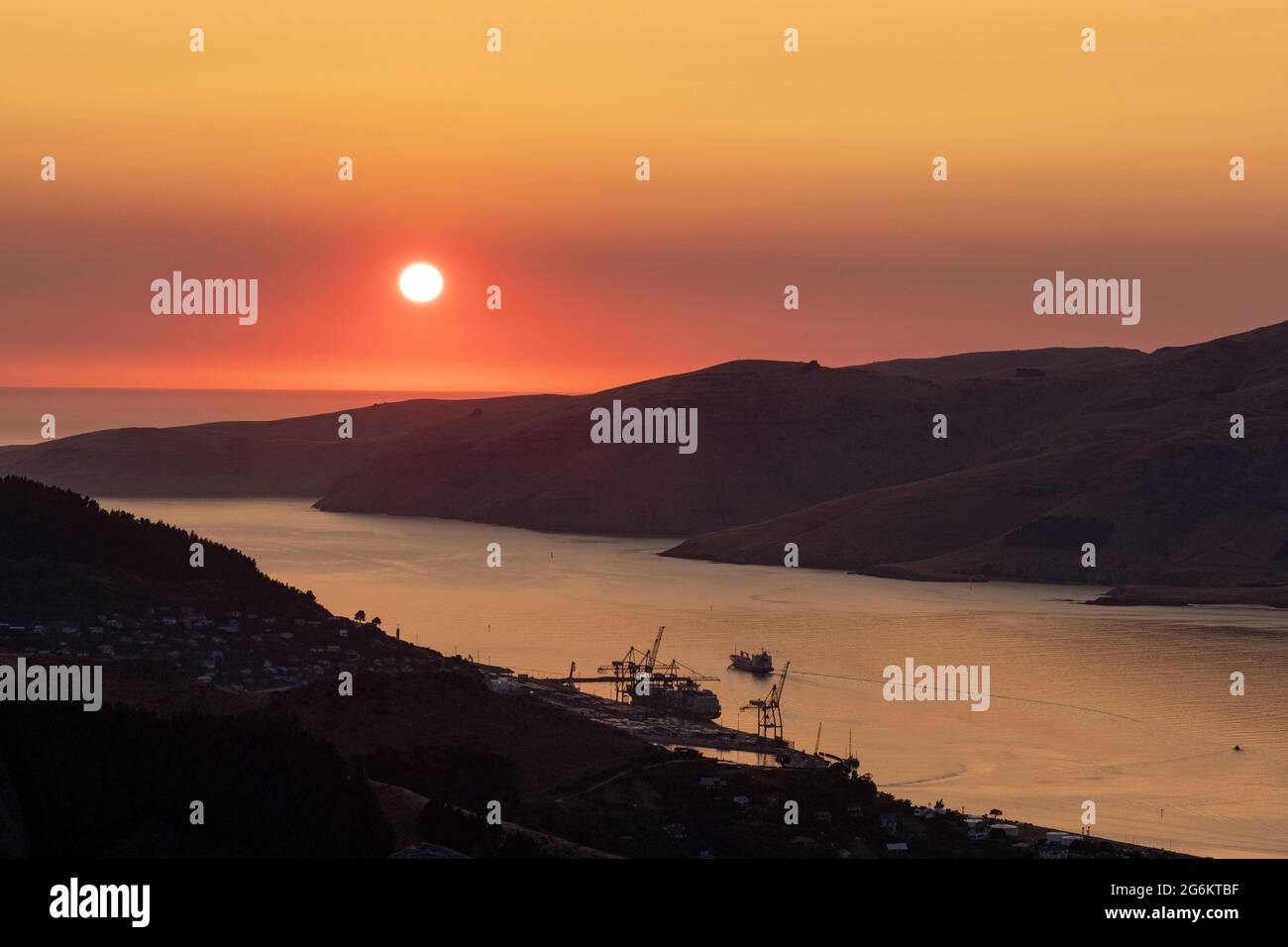 Sunrise over Porthills, Christchurch, Aotearoa New Zealand. The Port ...