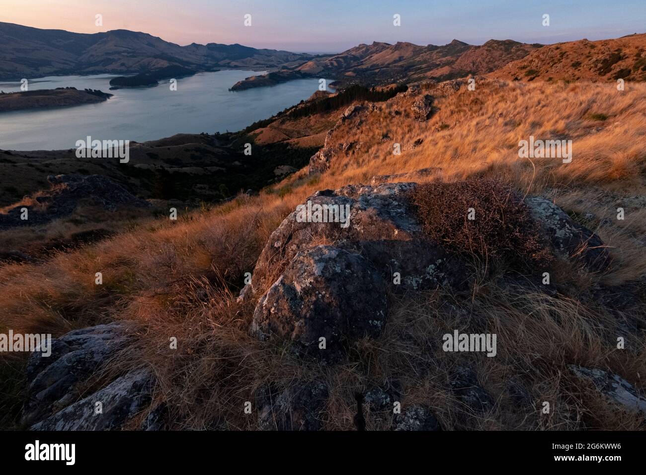 Sunrise over Porthills, Christchurch, Aotearoa New Zealand. The Port ...