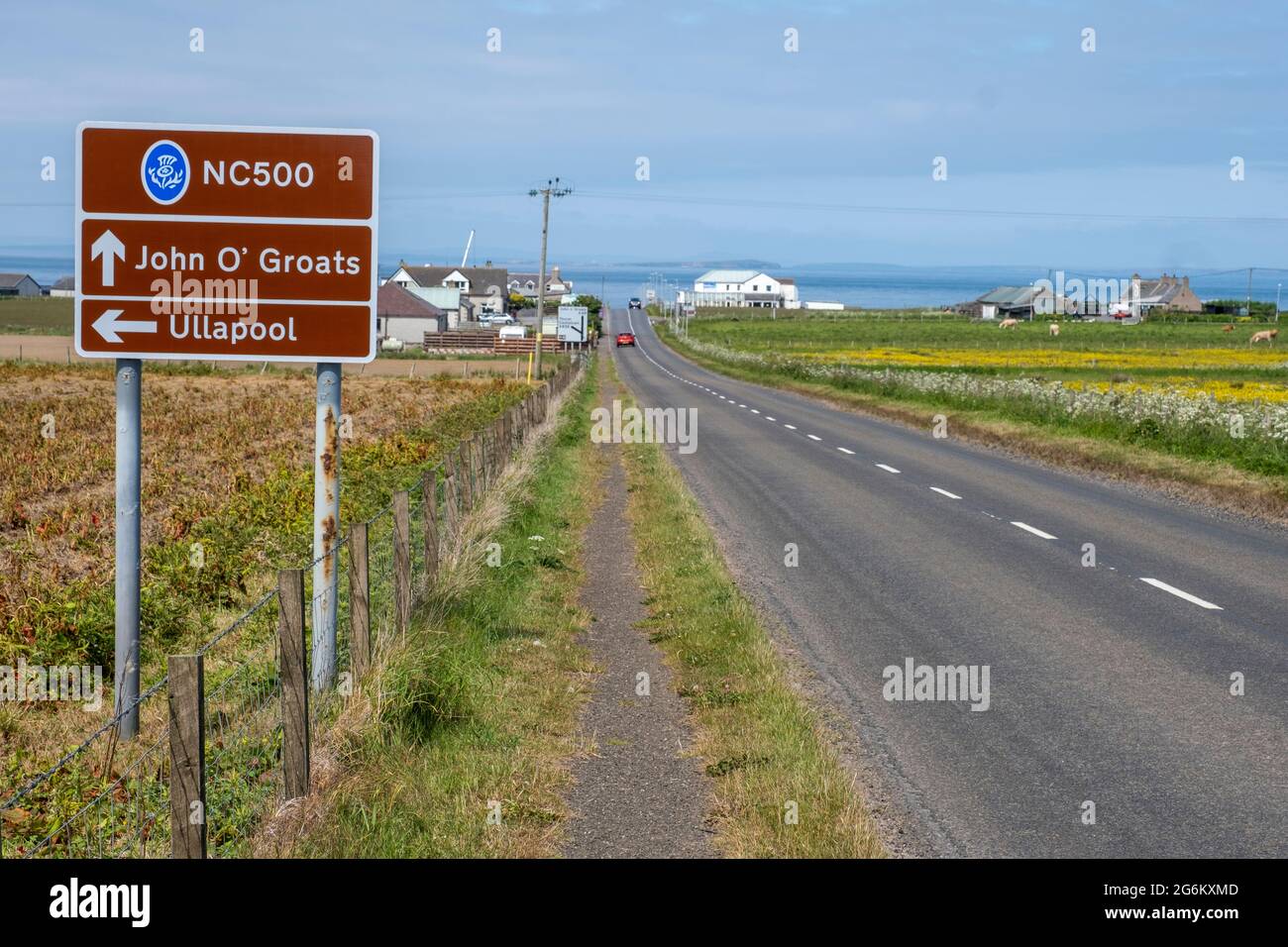 Road sign on the North Coast 500 tourist route, John 'O Groats ...