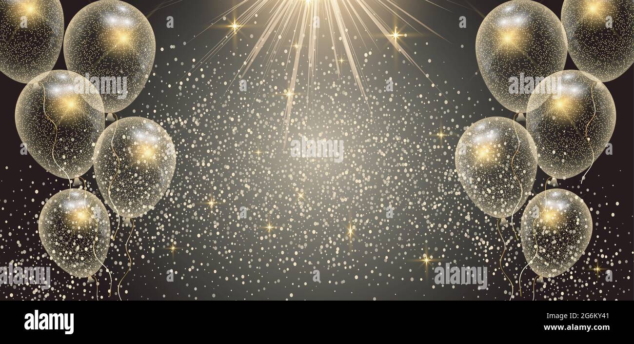 Balloon seamless border with shiny gold glitter Stock Vector Image ...