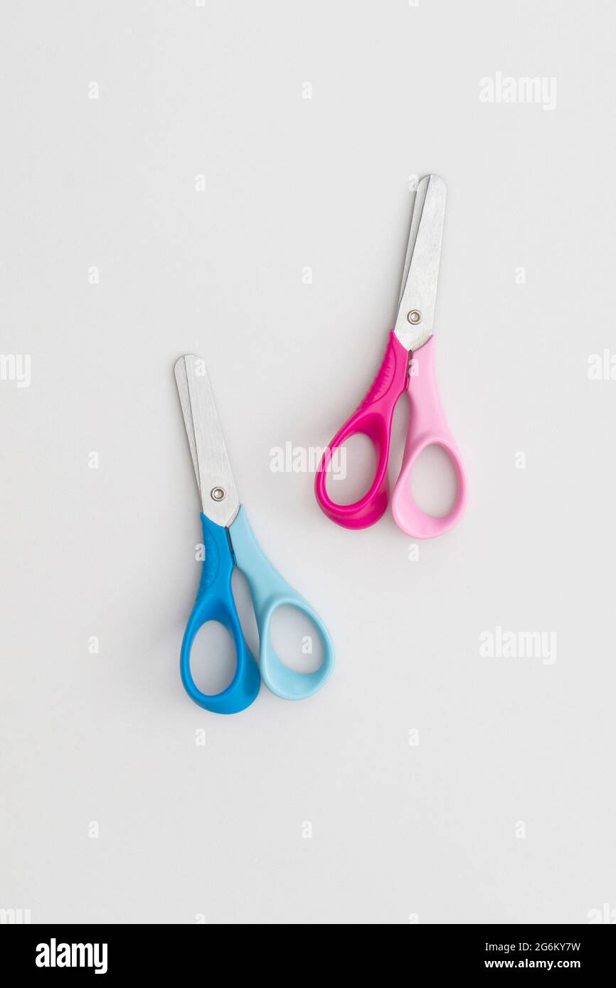 Scissors on a grey background. Top view. Flat lay. Back to school ...