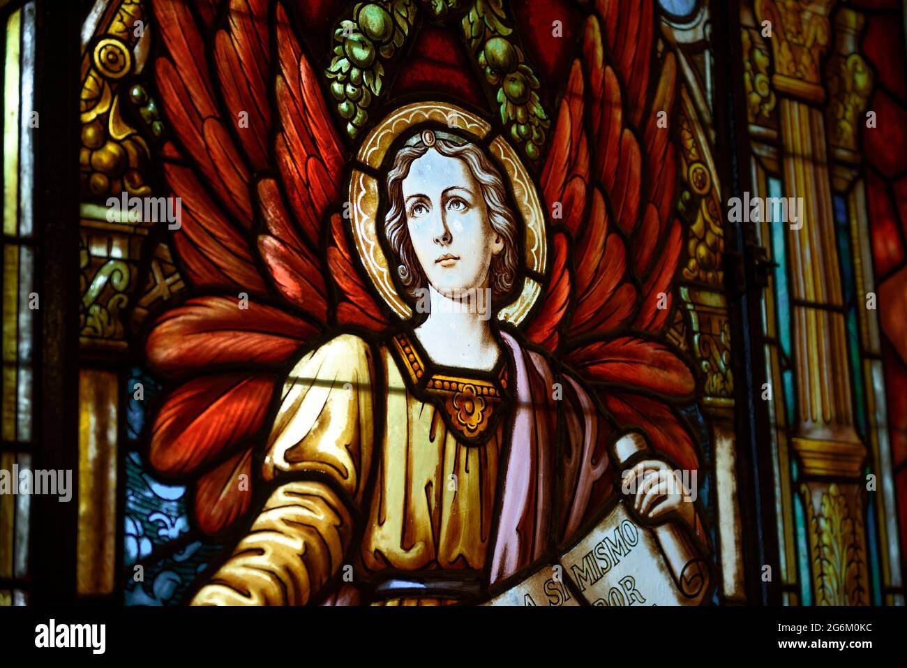 Stained glass windows in the vestibule of the Saint Ignatius cave with ...