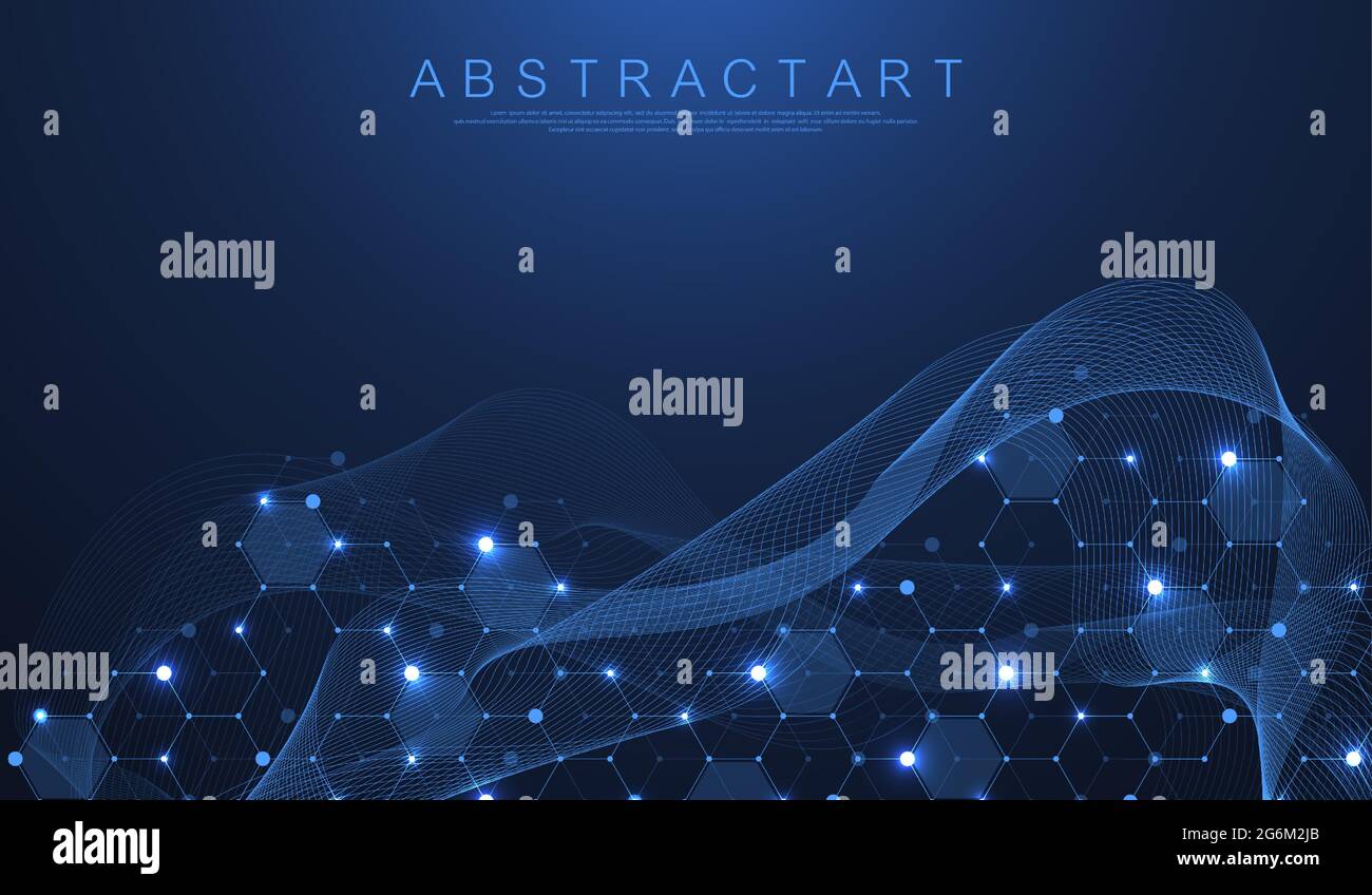 Technology abstract lines and dots connect background with hexagons ...