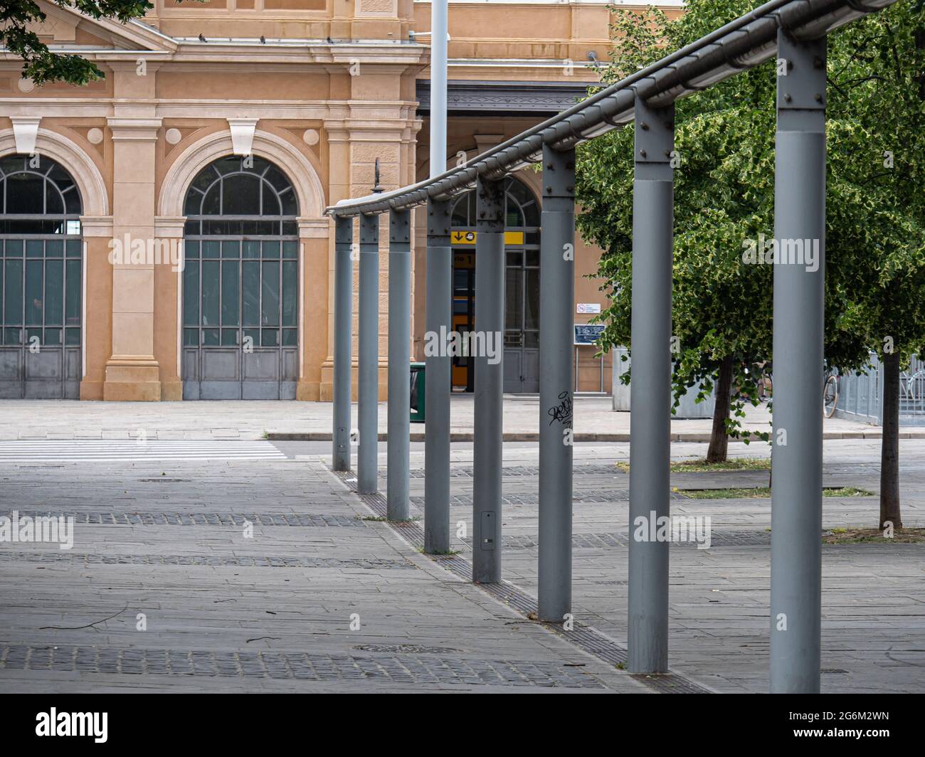 Metal Structure formed by Columns in line with Channel That Joins Them ...