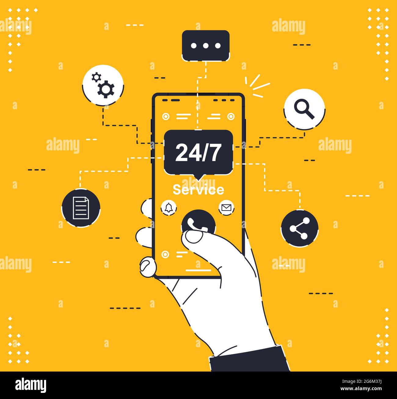 Customer service. 24-7 service concept or call center in flat ...