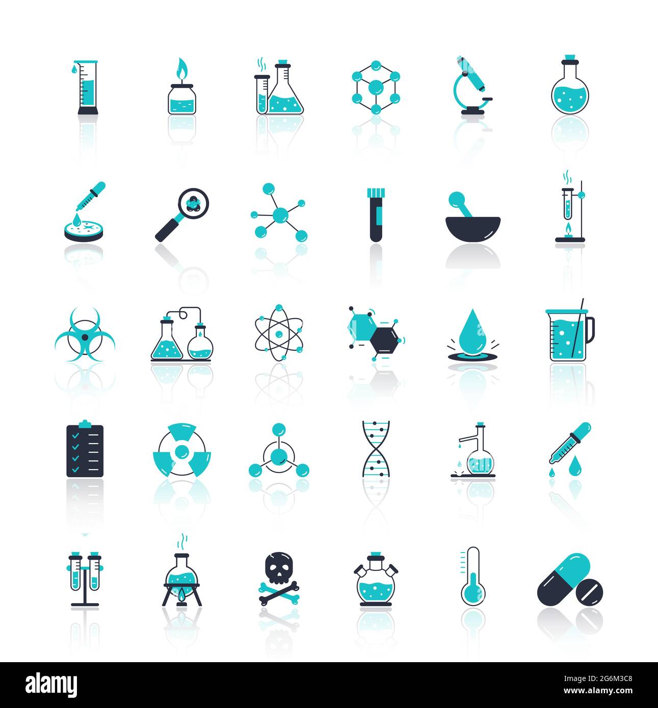 Large set of Chemistry lab and diagrammatic icons showing assorted ...