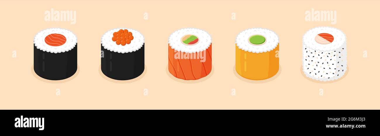 Set salmon rolls on Stock Vector Images - Alamy