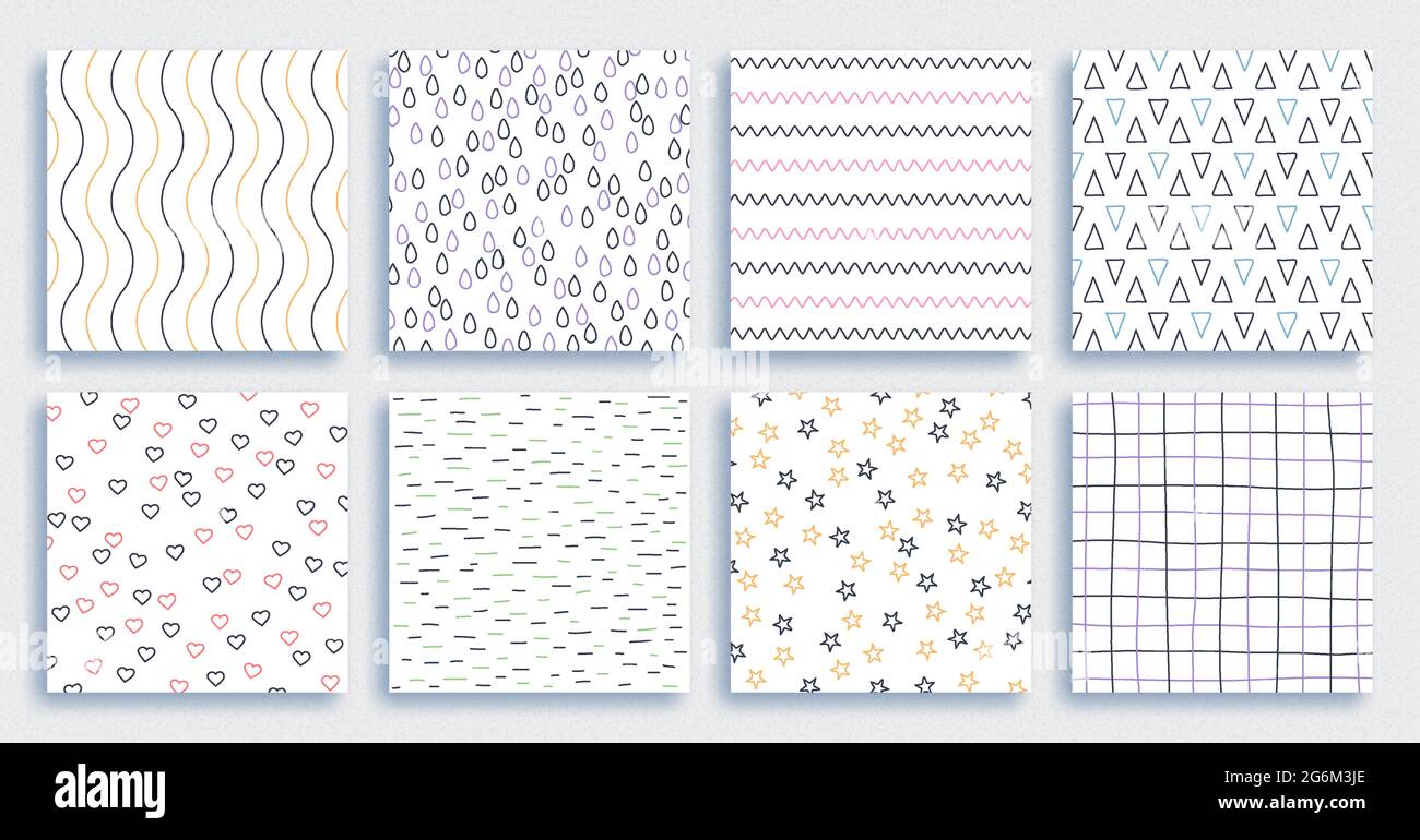 Abstract hand drawn geometric simple minimalist seamless patterns set ...