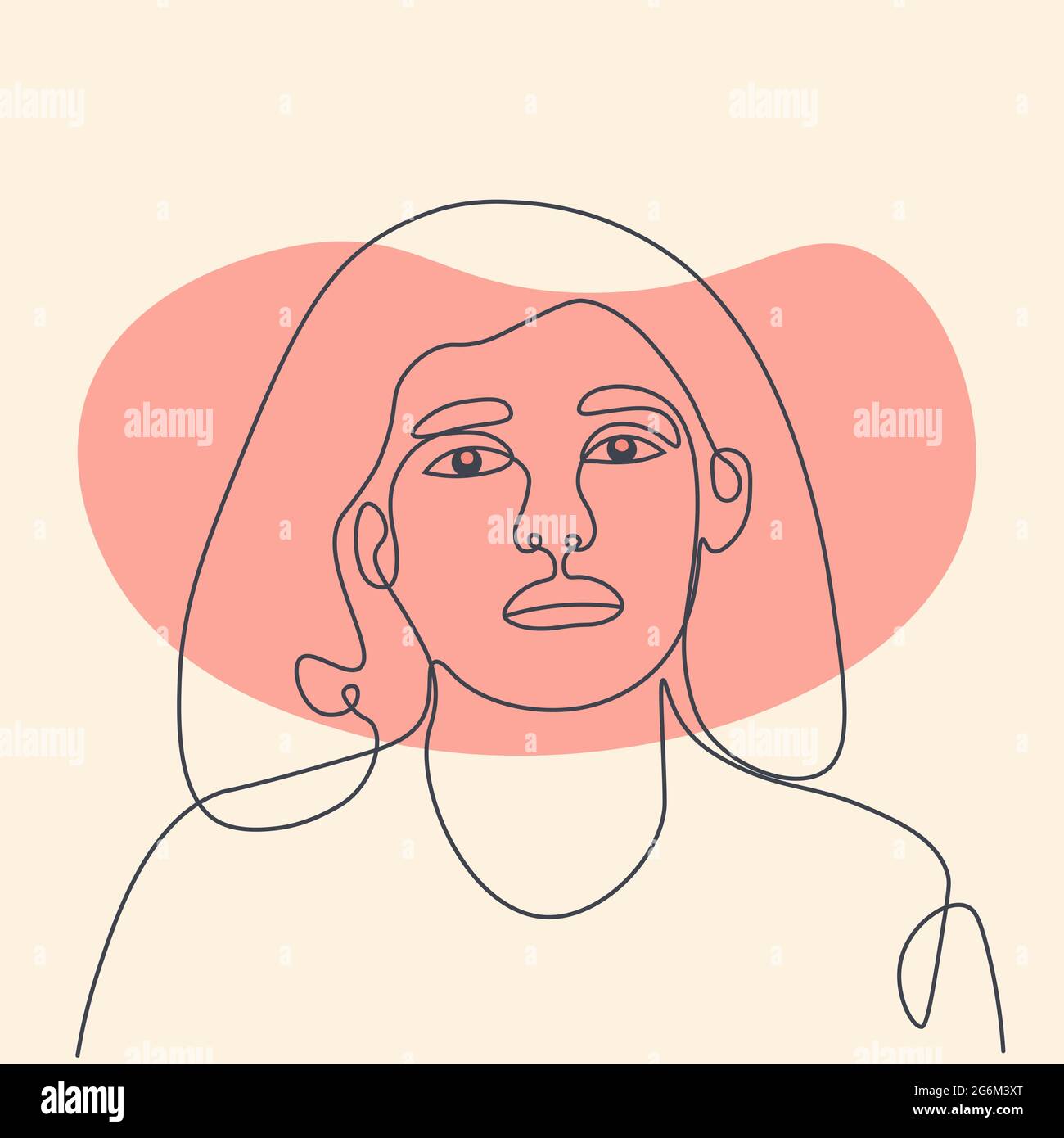 Abstract Poster With Minimal Woman Face One Line Drawing Style