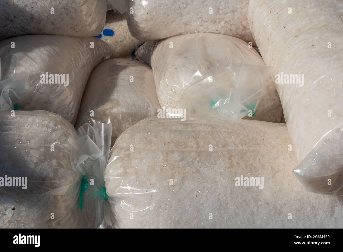 Traditional salt factory. Packaged salt ready to distribute Stock Photo ...