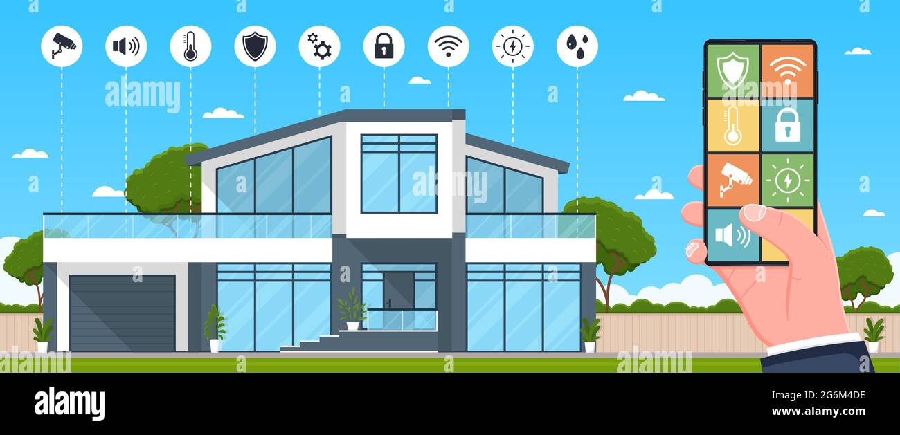 Modern house automation concept. Smart house system control and mobile ...