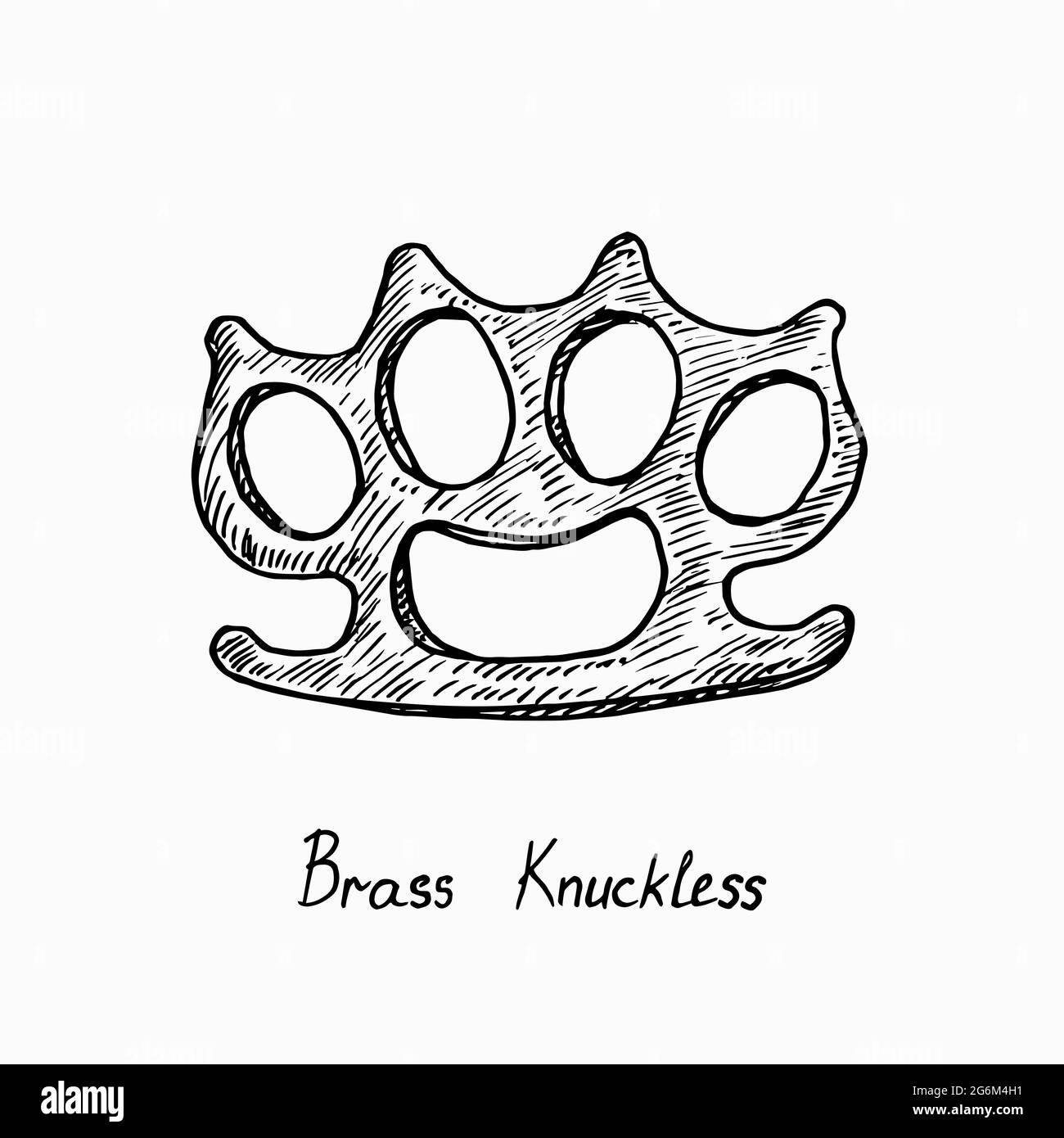Brass Knuckless, woodcut style ink drawing illustration with ...