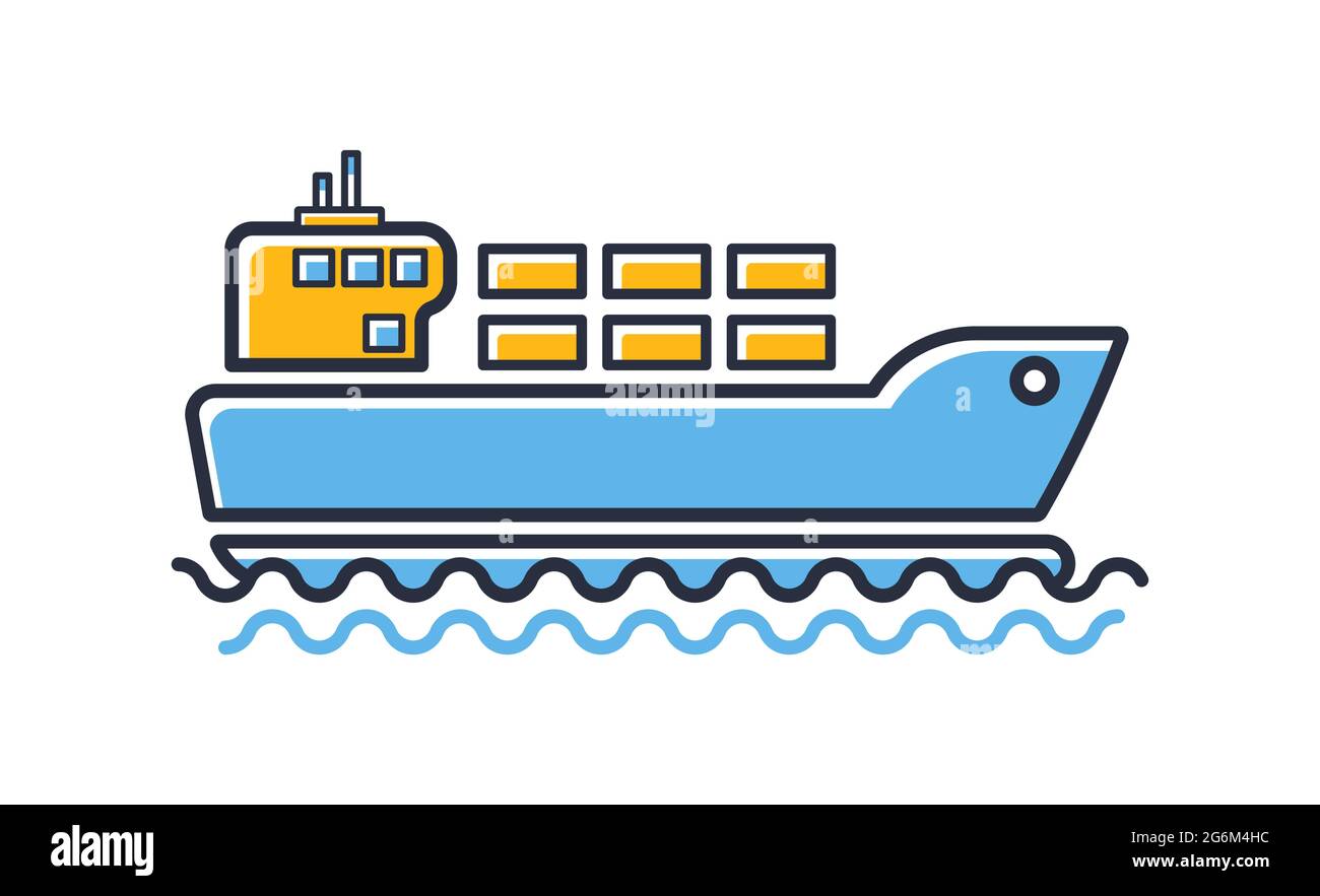 Cargo ship icon. Freighter with parcels, boxes, goods isolated on white ...
