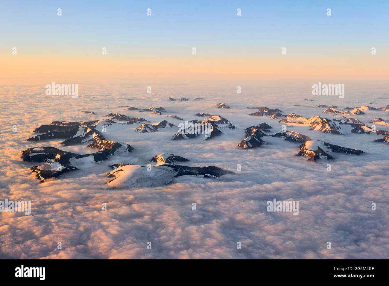 Midnight sun landscape scenery aerial Svalbard, Spitzbergen, Norway ...