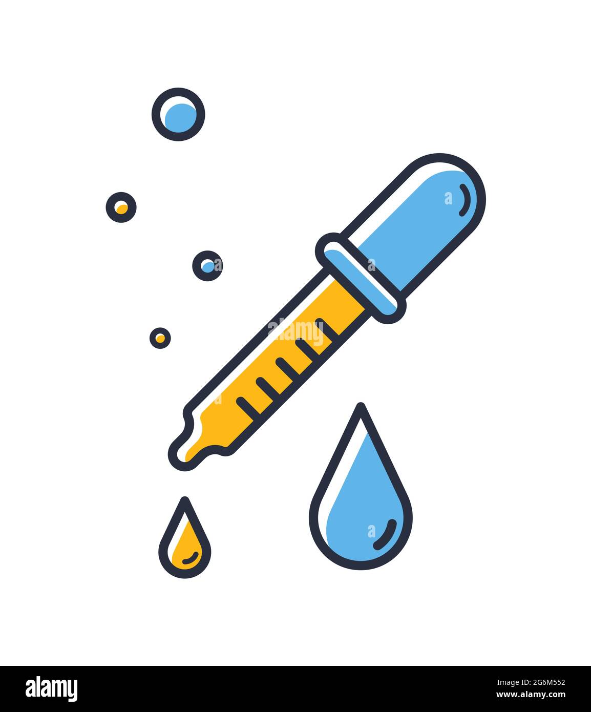 Pipette icon. Releasing a drop from a pipette isolated on white ...