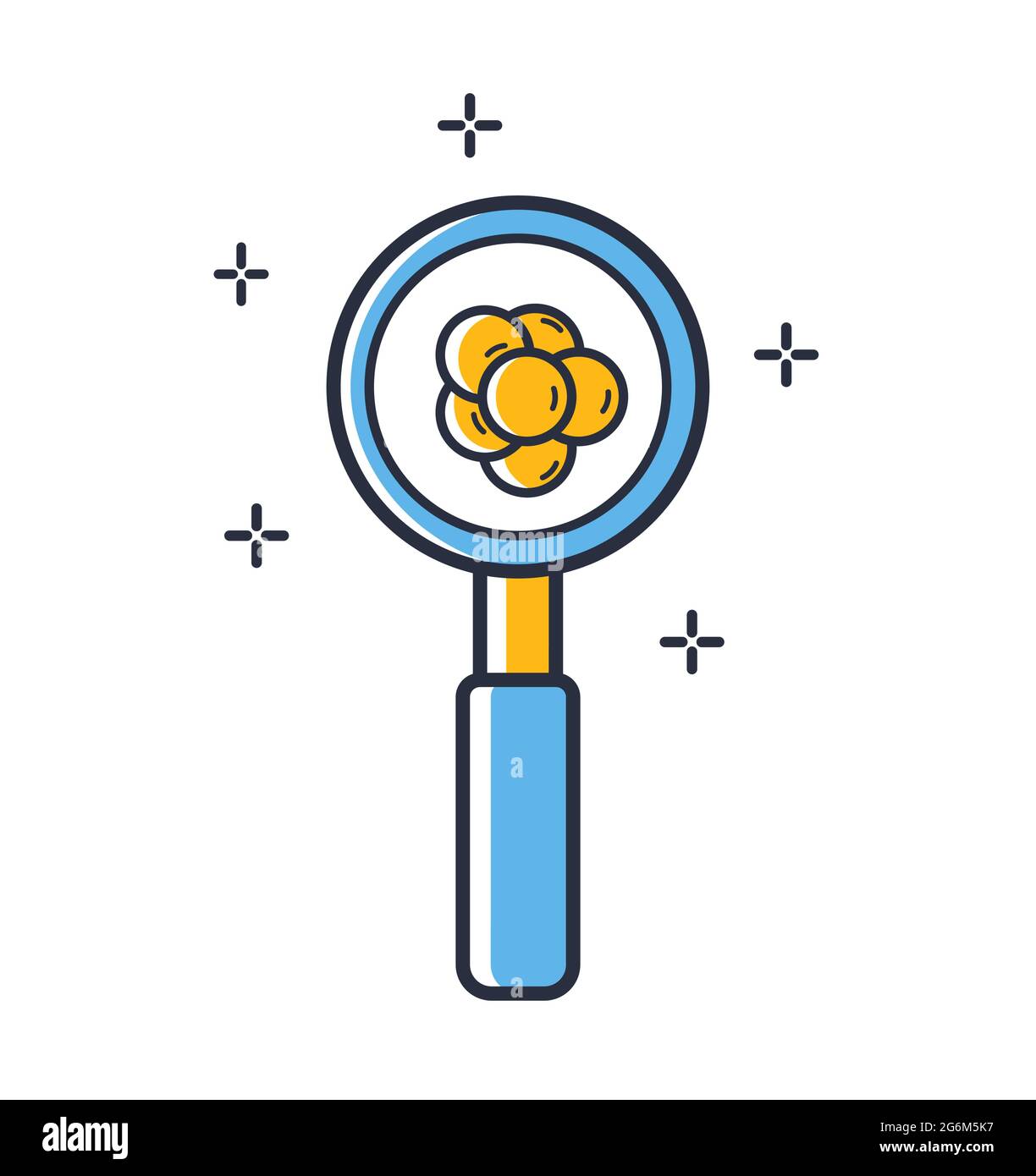 Magnifying glass icon. Study of molecules isolated on white background ...