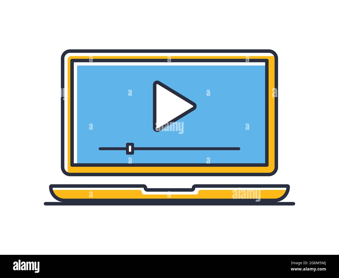 Laptop with play icon. Video viewing isolated on white background ...