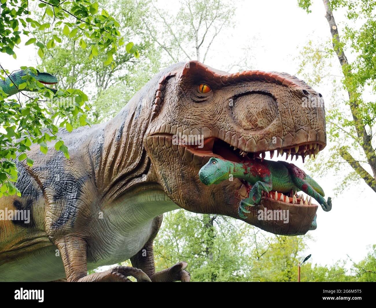 Replica of Tyrannosaurus Rex. Dinosaur holds its prey in its mouth ...