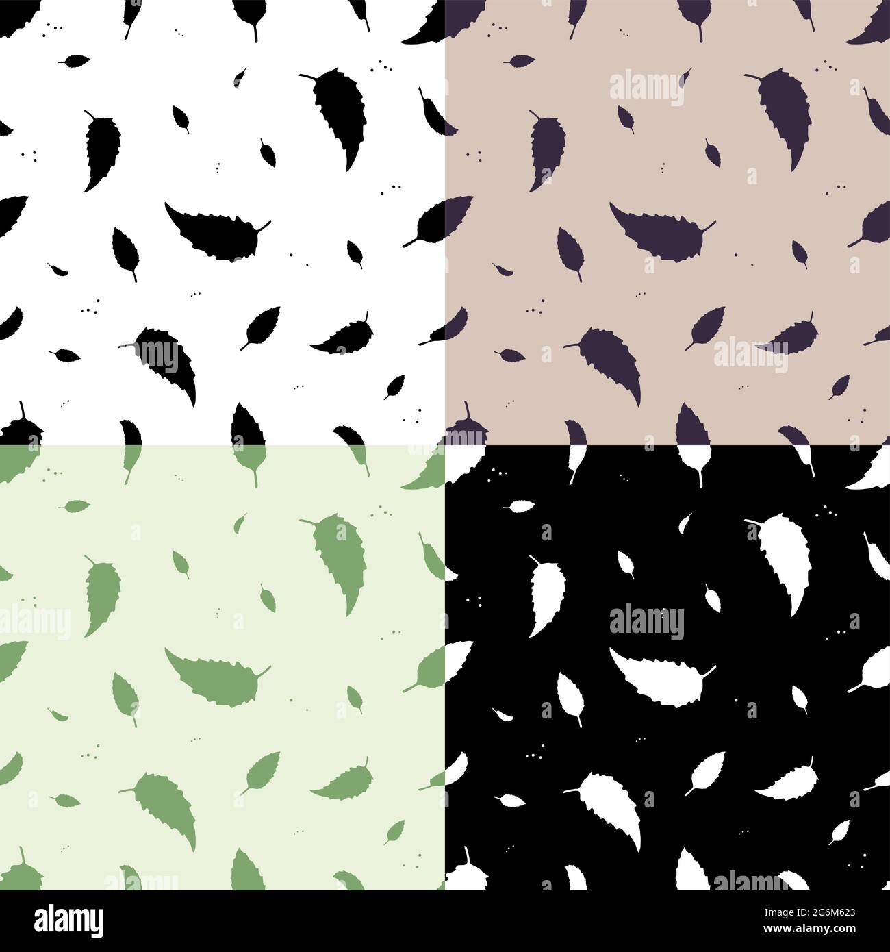 set of seamless patterns with silhouettes of ash tree leaves. Ornament ...