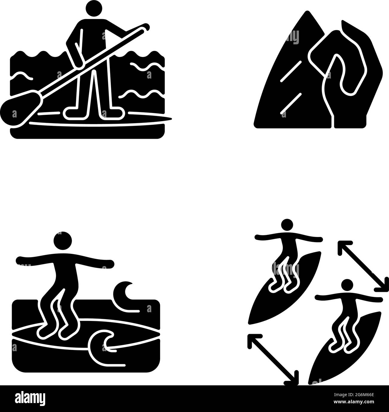 Riding waves in ocean black glyph icons set on white space Stock Vector ...