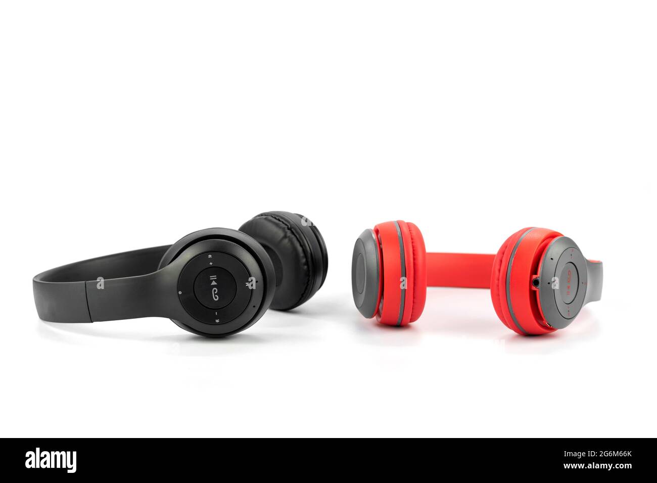 Modern design of red and black colors wireless earphones isolated on ...