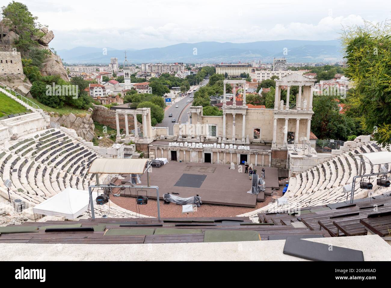 PLOVDIV, BULGARIA, JUNE 18, 2021: People enjoying the sunny weather in ...