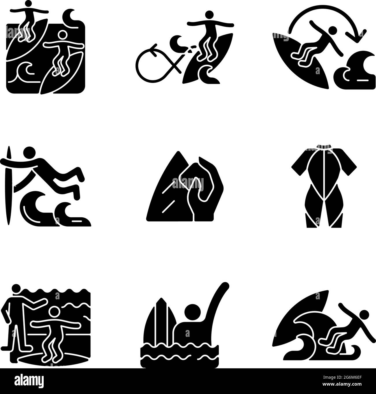 Surface water sport black glyph icons set on white space Stock Vector ...