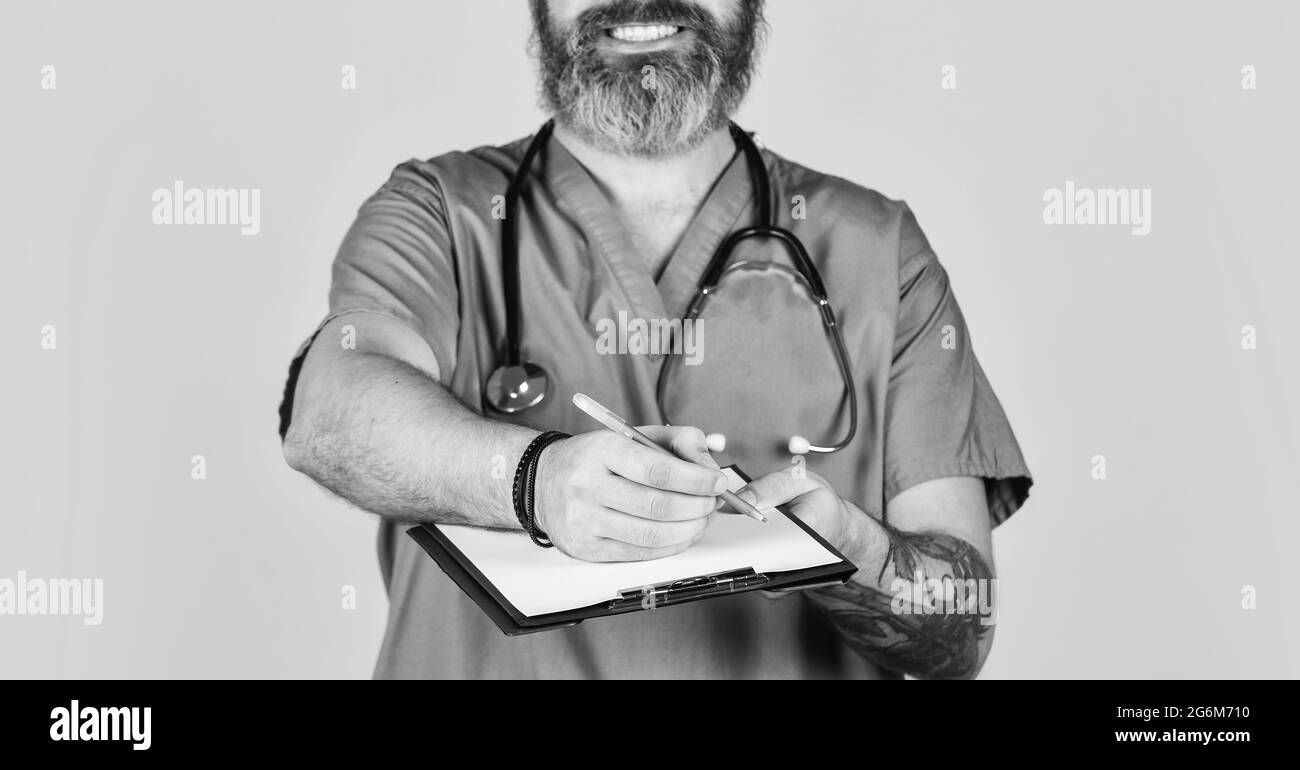 male hospital administrative in a modern medical center. nurse in ...