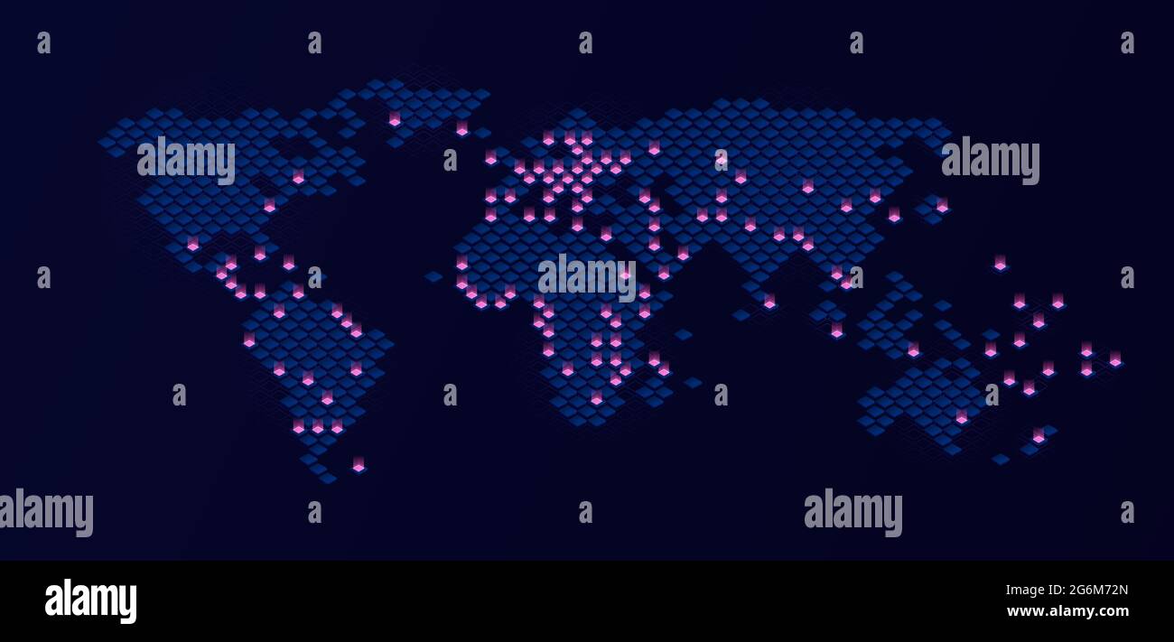 World map on dark background. With point lights. Vector modern ...