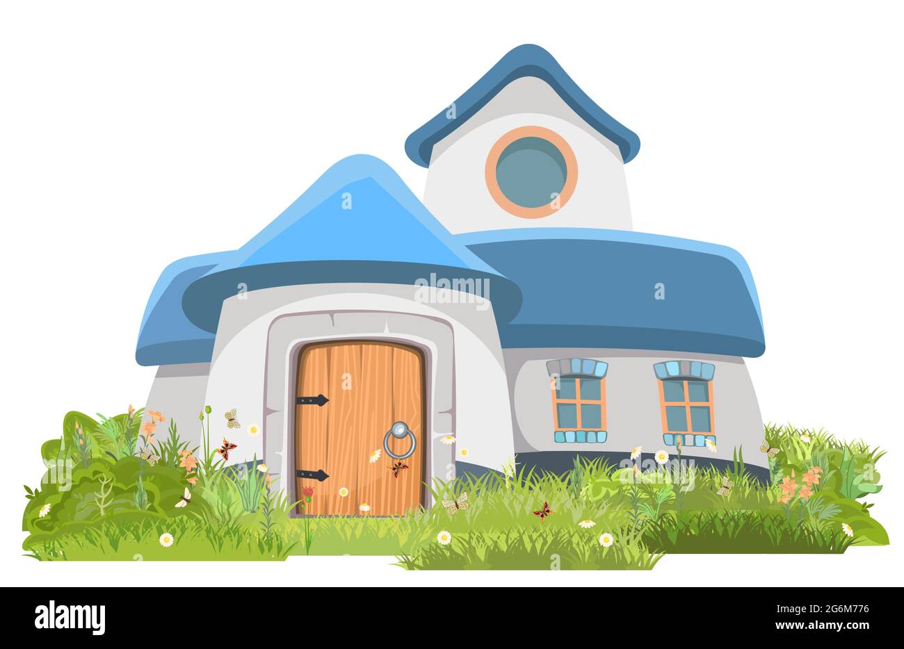 Fabulous funny house in clearing. Grass meadow. Beautiful cartoon ...
